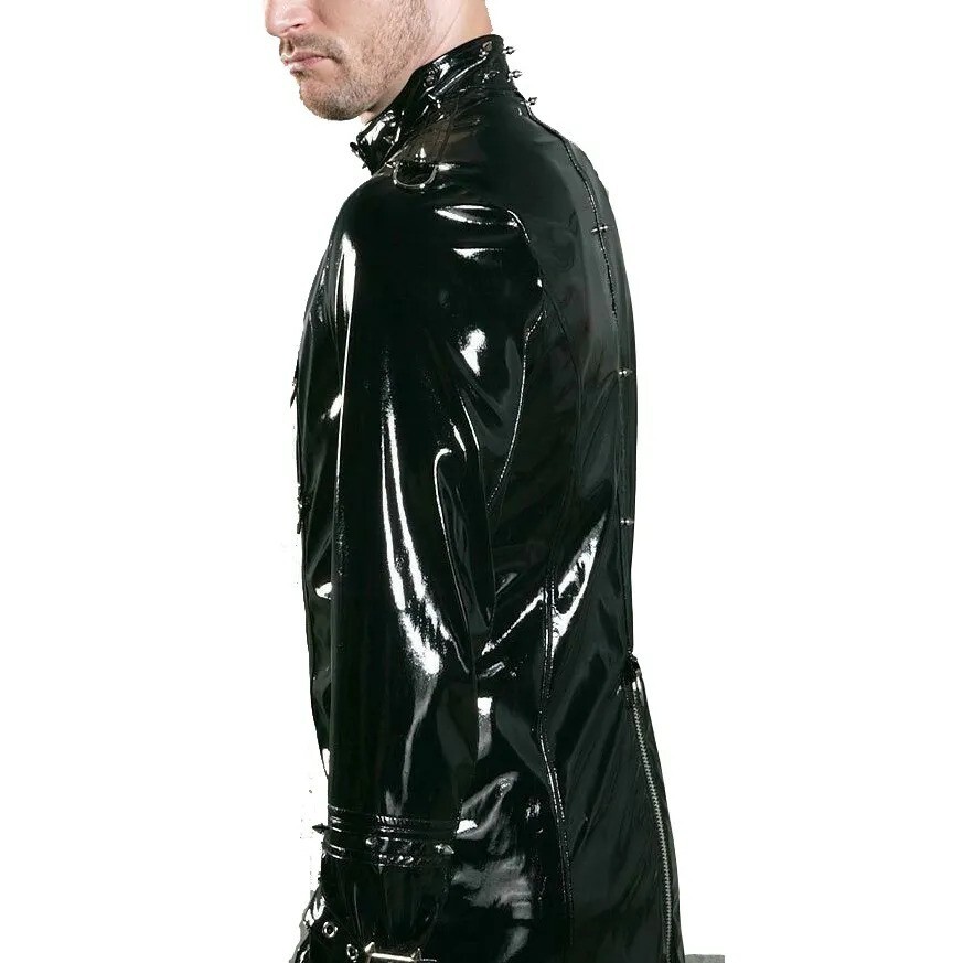 Black Vinyl Pvc Fetish Gothic Spike Stud Long Gothic Cosplay Trench ...