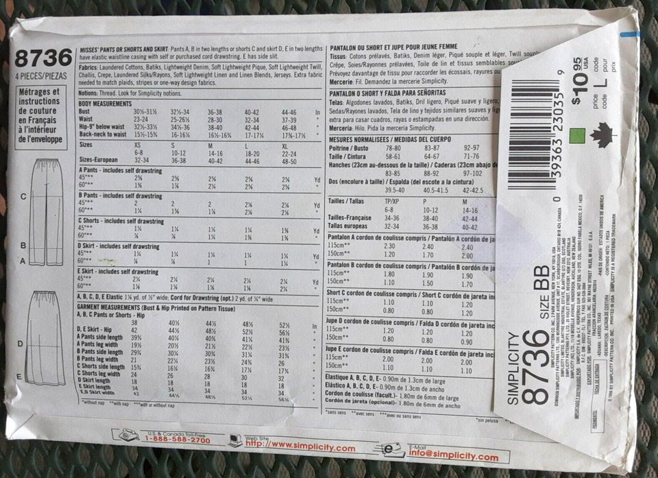 Vintage OOP Simplicity Sewing Pattern 8736 Misses' Pants Shorts and ...