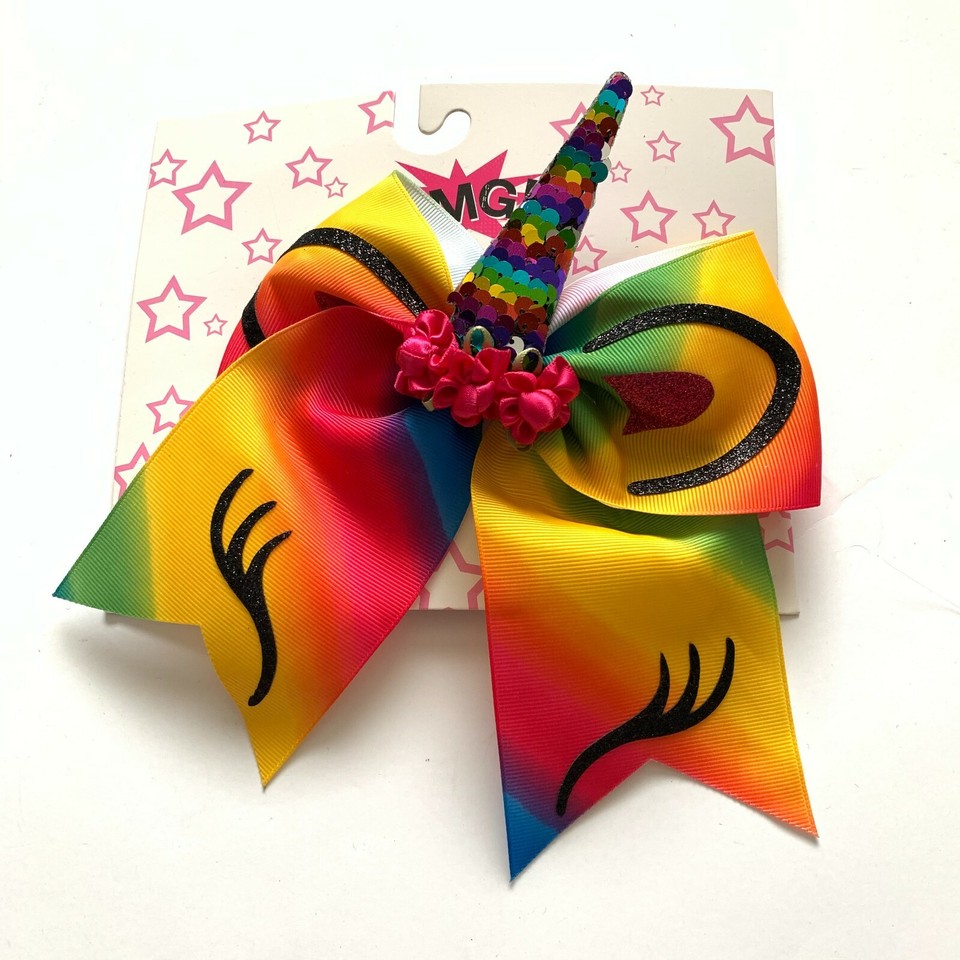 NWT! Danbar Girls Unicorn Jumbo Hair Bow Clip Rainbow Sequin Horn ...