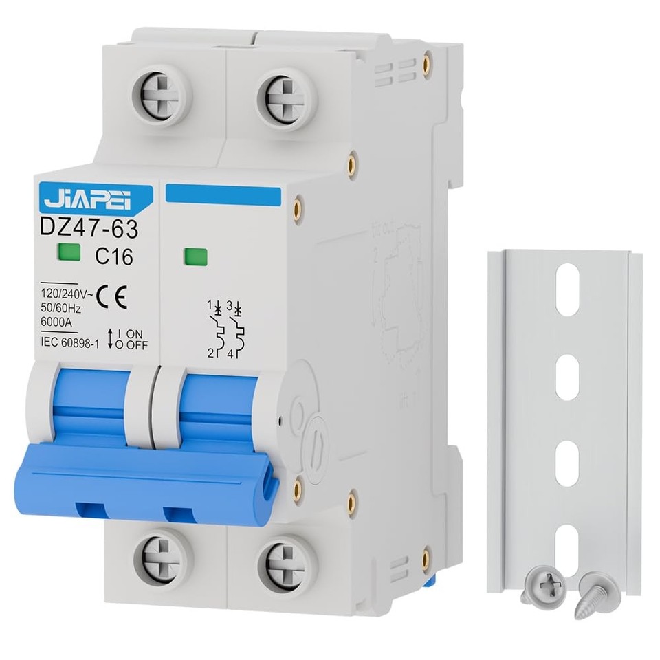 AC Miniature Circuit Breaker, 120V/240V 2 Pole 20 Amp DIN Rail Mount ...