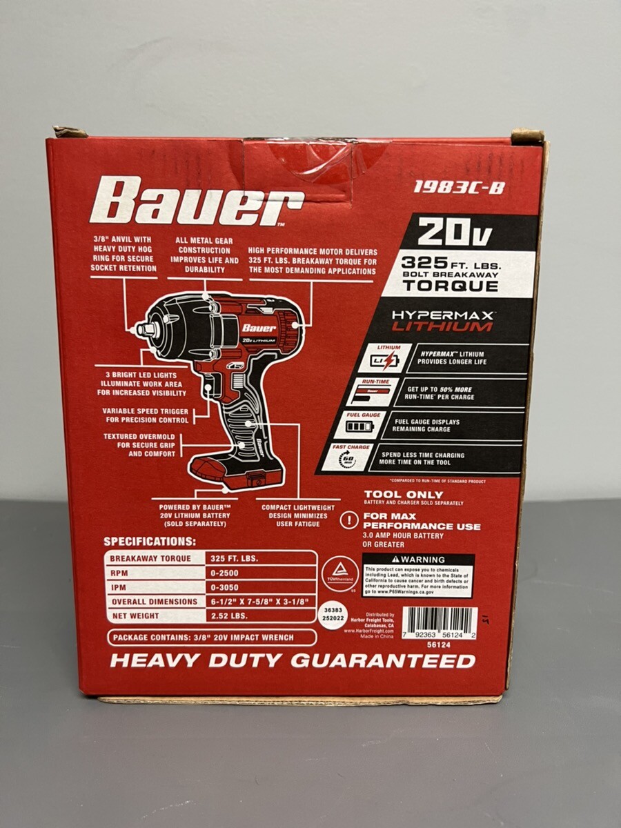 BAUER TOOLS 20V 3/8" CORDLESS IMPACT W/ BATTERY (J27002014 ...