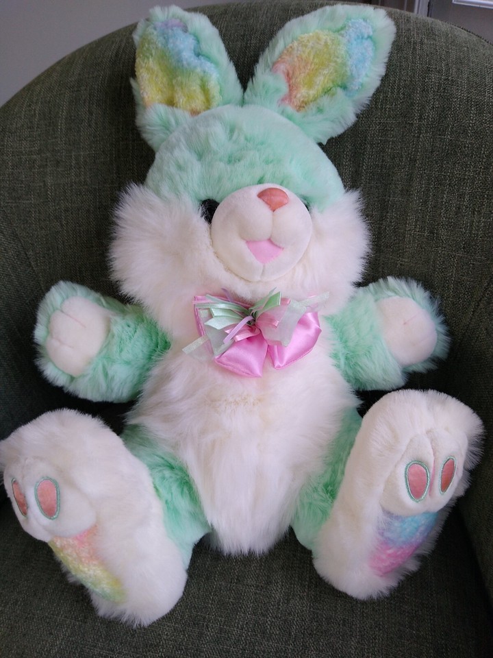 Dan Dee Hoppy Hopster Easter Bunny Rabbit Plush Green with Rainbow Feet ...