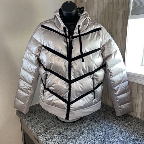 zuda Women's Sz S Quilted Pearlized Puffer Jacket w/ Hood Lt Grey ...
