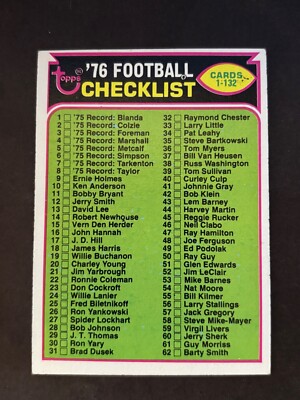 1976 Topps CLEAN UNMARKED FOOTBALL CHECKLIST #67 #1-132 | eBay