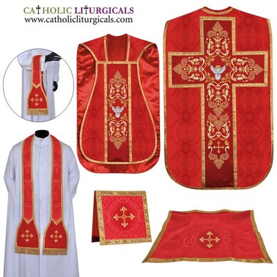 NEW Red Roman Chasuble Fiddleback Vestment and Mass set - Holy Spirit ...