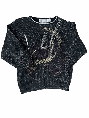 vintage 80s 90s Andene Crazy Abstract Art Metallic Sweater Sequin SZ L ...