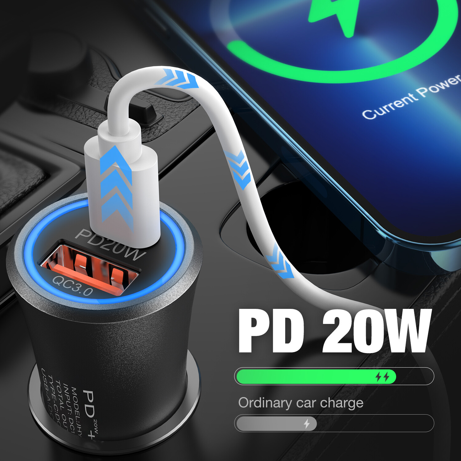 2 Socket Type C Car Charger Fast Charging Car USB Adapter Type C for ...