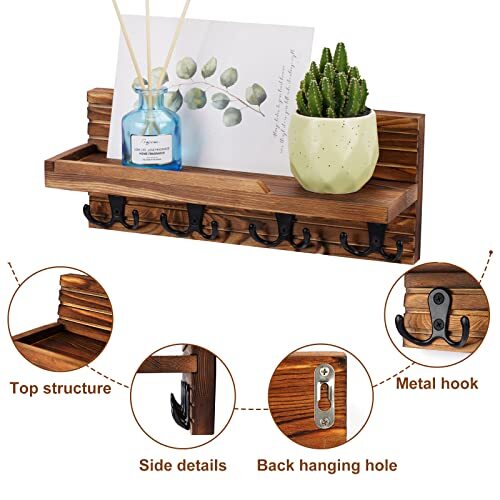Decorative Key Hanging Rack with 4 Double Hooks – Easy Install Natural ...