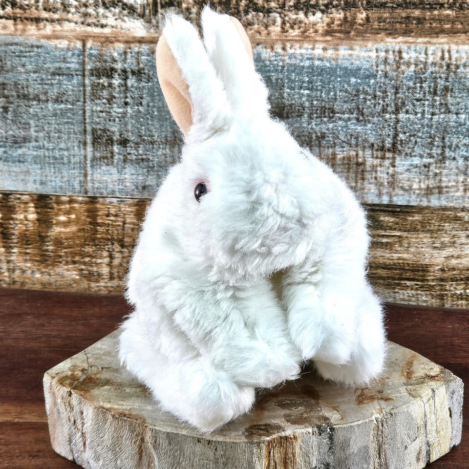 Folkmanis Bunny Rabbit Hand Puppet White Soft Plush Glove Pink Eyes ...