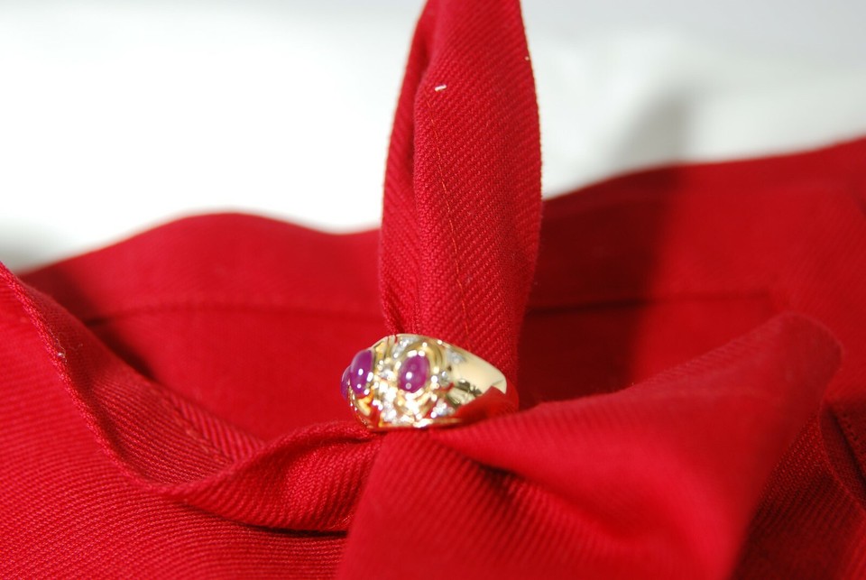 NEW!! LADY'S SOLID 14K TWO TONE GENUINE CABACHON RUBY AND DIAMOND DOME ...