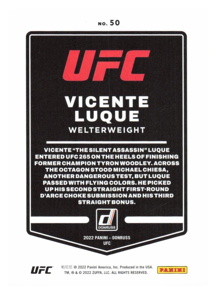 2022 Donruss UFC #50 Vicente Luque Press Proof Purple | eBay