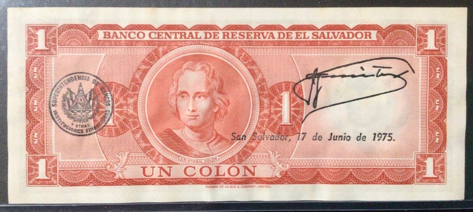1975 EL SALVADOR PAPER MONEY - ONE COLON UNCIRCULATED BANKNOTE! | eBay