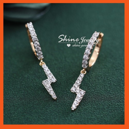 18K ROSE GOLD GF CRYSTAL LIGHTNING DROP SILVER BAND WOMENS GIRLS HOOP ...