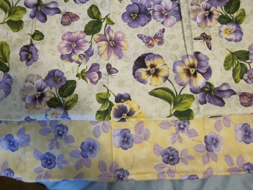 PANSY FLOWER garden VIOLET spring Cotton FABRIC U-Pick HALF YARD 1/2 yd ...