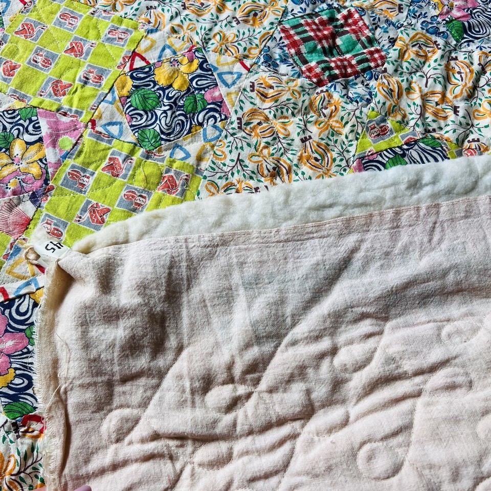 Vintage Unfinished Patchwork Quilt Top with Batting – 72” x 82” – 1940s ...