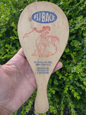 Vintage FLI-BACK Wooden Paddle Ball Toy Bucking Cowboy Bronco Made in ...
