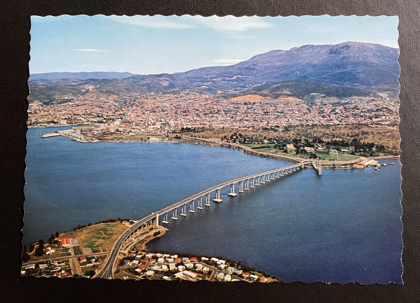 Vintage PC Aerial view of Derwent Tasman Bridge Hobart & Mt Wellington ...