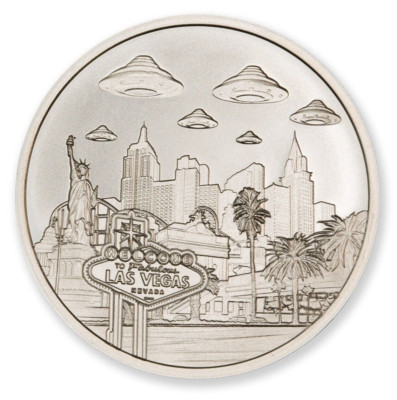 UFOs Over Las Vegas Sin City Nevada 1 Oz .999 Silver Round Aliens - IN ...