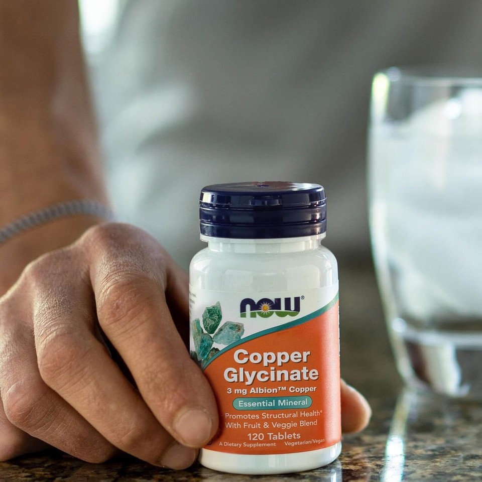 NOW Copper Glycinate with Albion Copper, 120 Tablets, Promotes ...