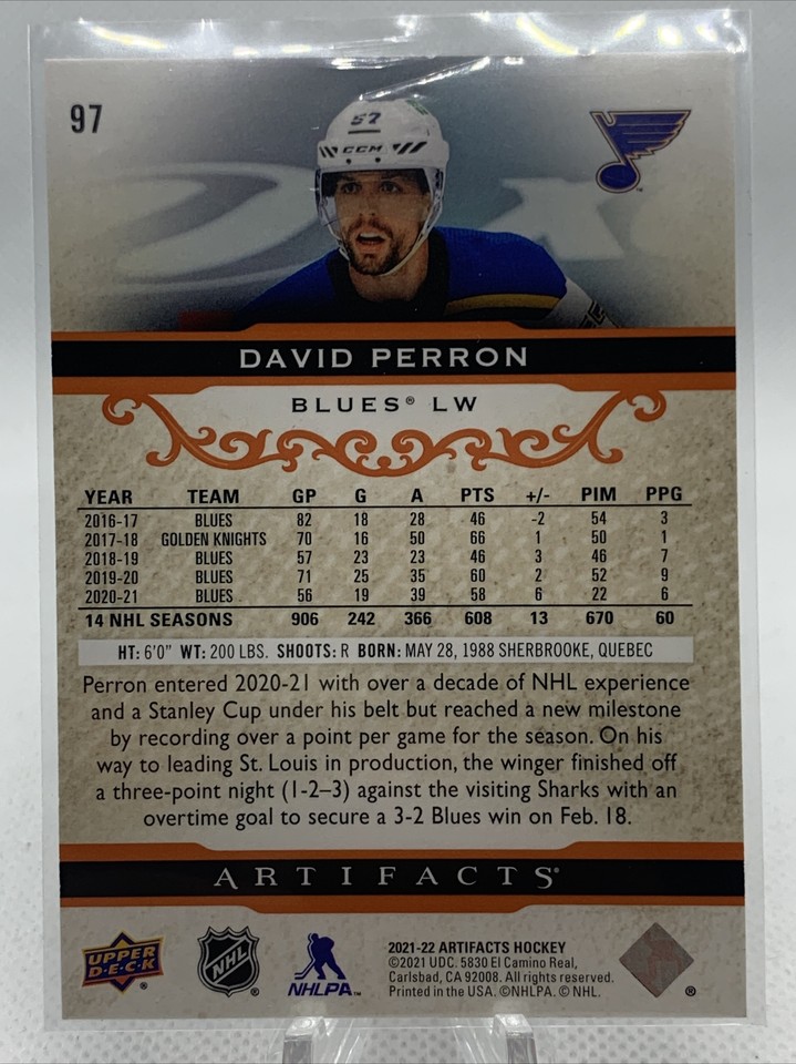 2021-22 Upper Deck Artifacts David Perron Autumn 37/75 Blues | eBay