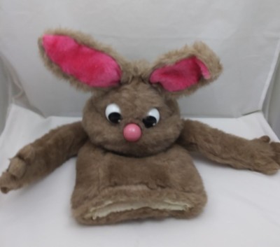 Rabbit Hand Puppet Brown Pink Nose Ears Mouth Buck Teeth Plush 24" Toy ...
