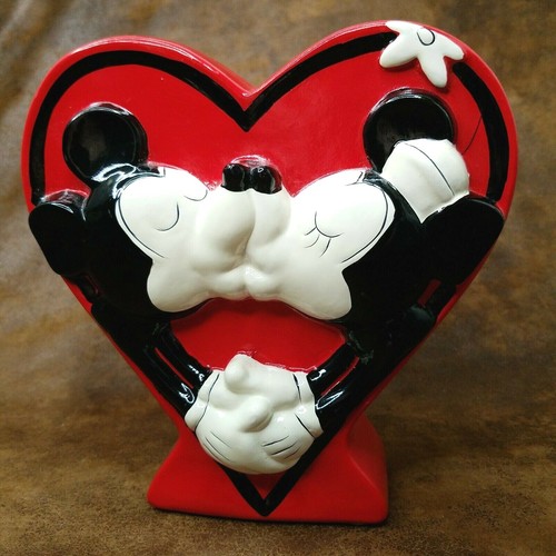 Disney Mickey & Minnie Mouse Kissing Red Heart Coin Bank with Stopper 7 ...