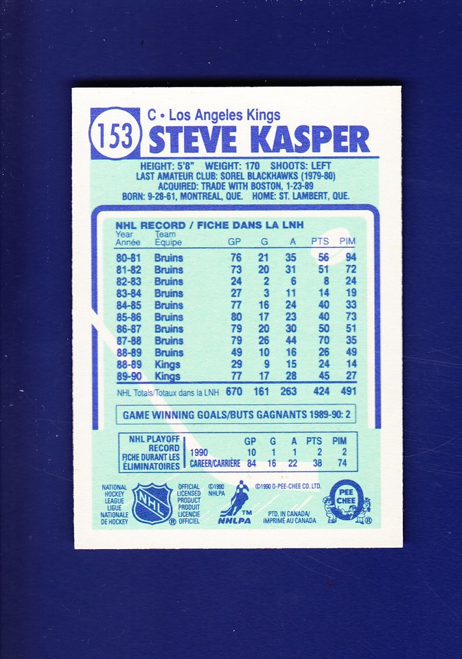 Steve Kasper 1990-91 O-PEE-CHEE OPC NHL Hockey #153 (MINT) Los Angeles ...