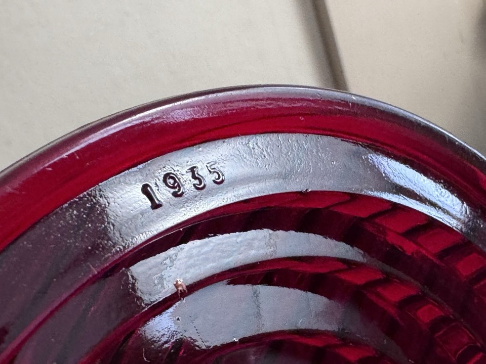 Vtg Corning Red Glass Lens Ribbed Spredlite 5⅜ D 3½ FSO Railroad Signal ...