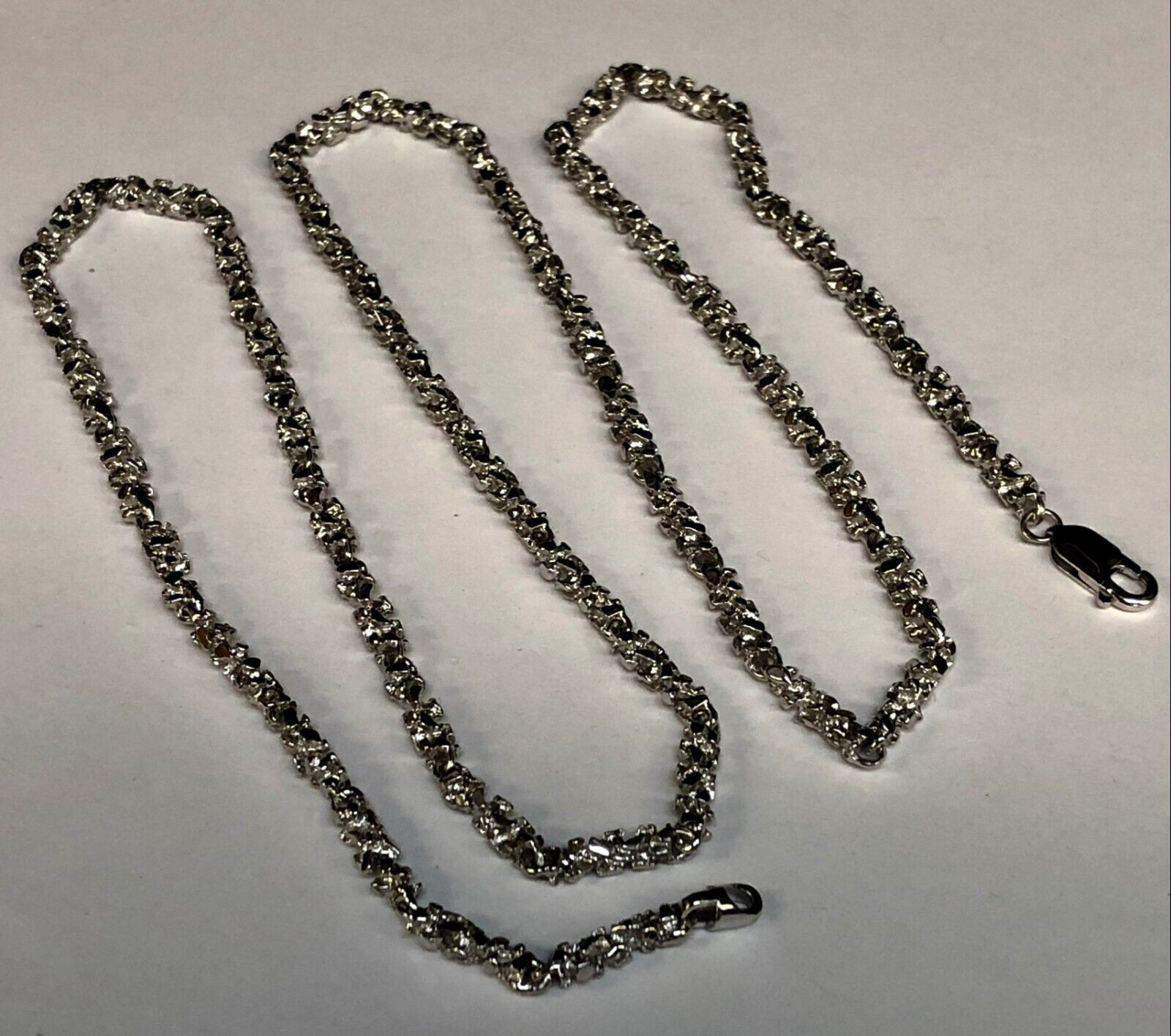 10kt Solid White Gold Handmade NUGGET Link Chain/Necklace 24" 28 grams ...