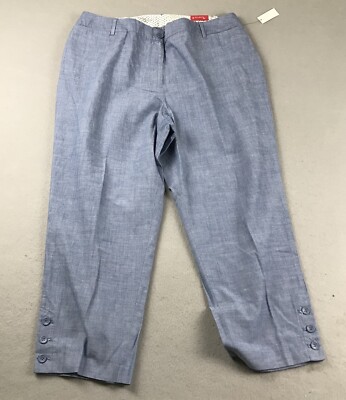 Talbots Pants Womens 16W Blue Cotton Flat Front Curvy Straight Capris ...
