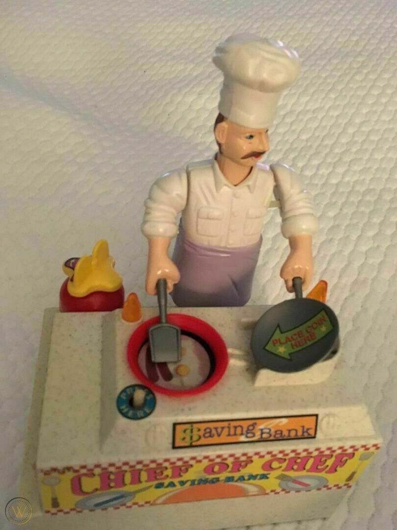 2x CHIEF OF CHEF SAVING BANK Money Box Kitchen Storage Cash Kid Vintage ...