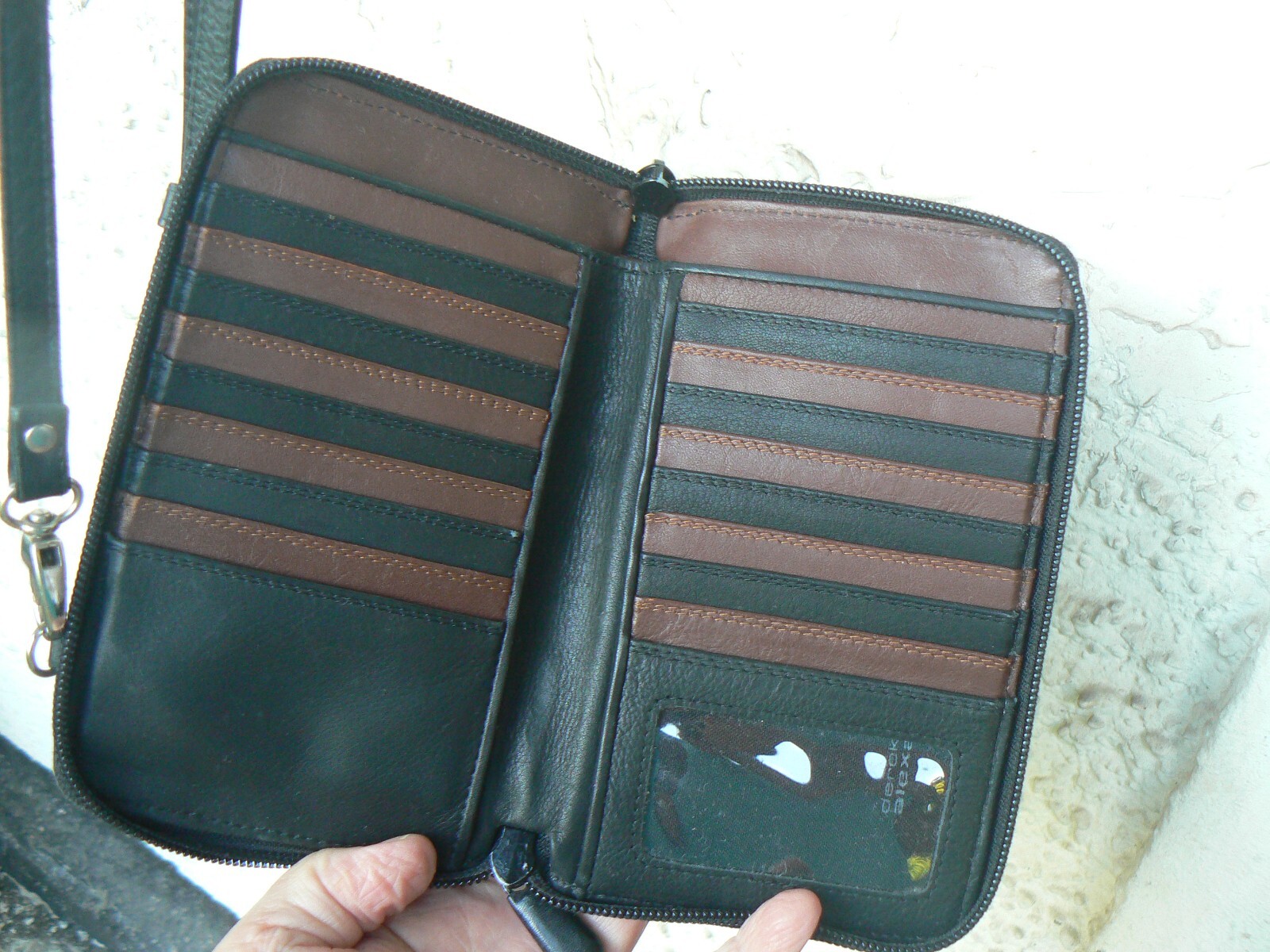 Unisex Derek Alexander Shoulder Wallet/Purse Black/Tan Leather, Card ...