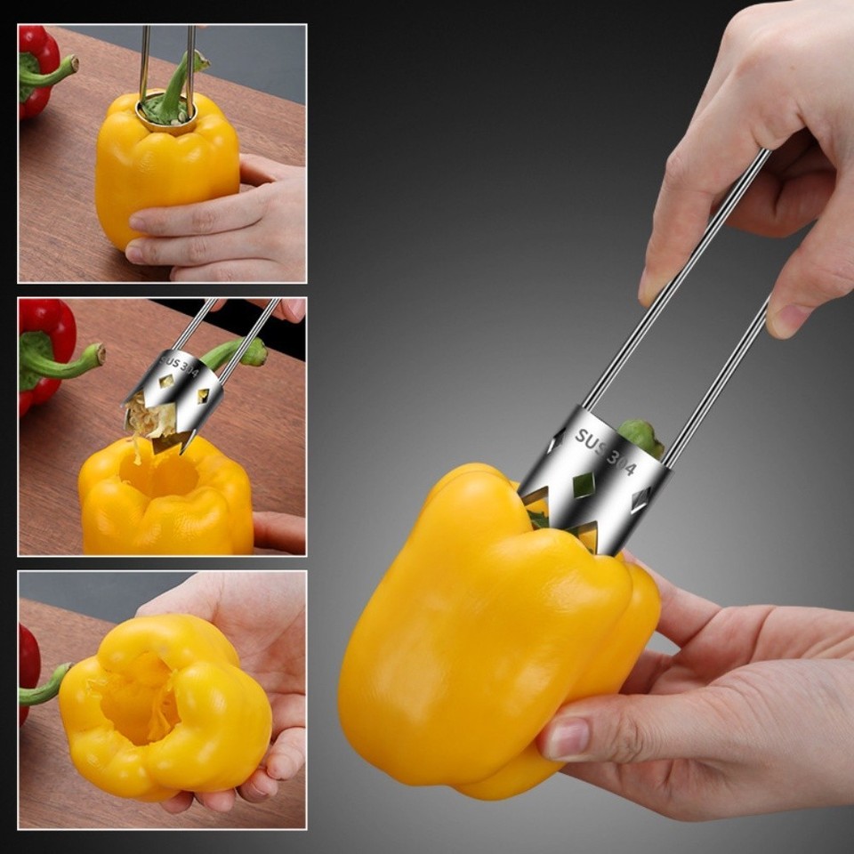 Red Bell Pepper Corer with Serrated Blades Stainless Steel Kitchen ...