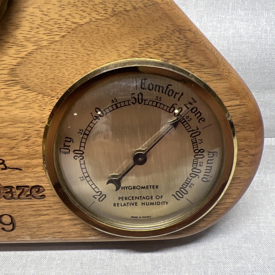 Rare MCM Happy Daze Brass Wood Weather Station Barometer Thermometer ...