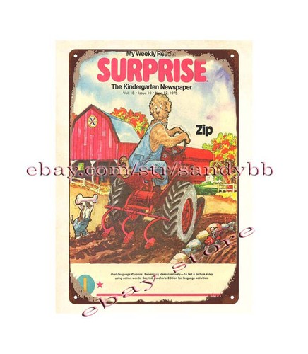 fancy wall art 1975 My Weekly Reader Surprise tractor Zip the dog metal ...