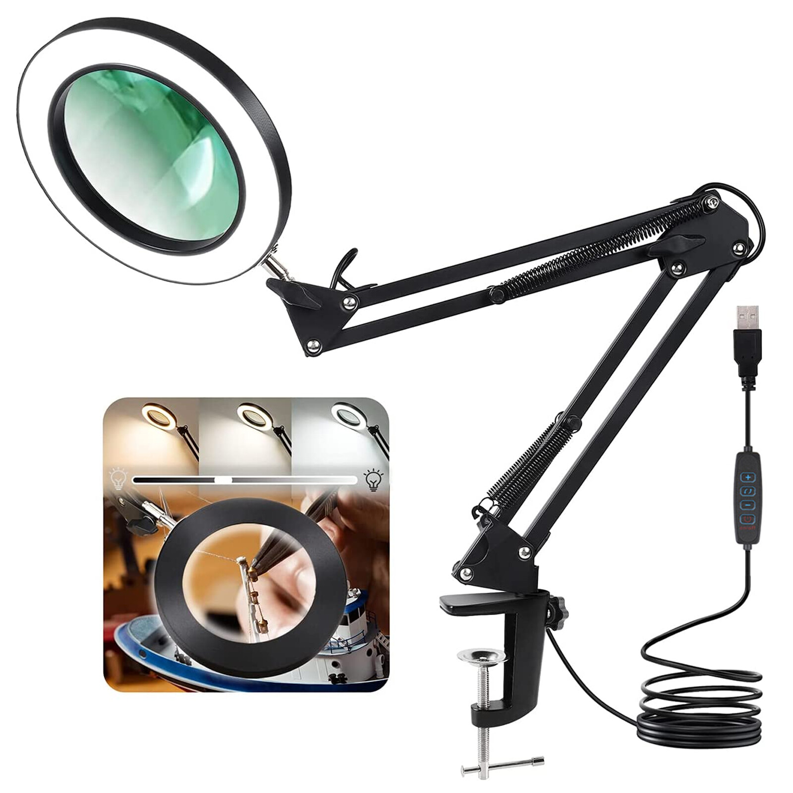 Magnifying Lamp Hands-Free Adjustable Arm Magnifier for Close Work ...