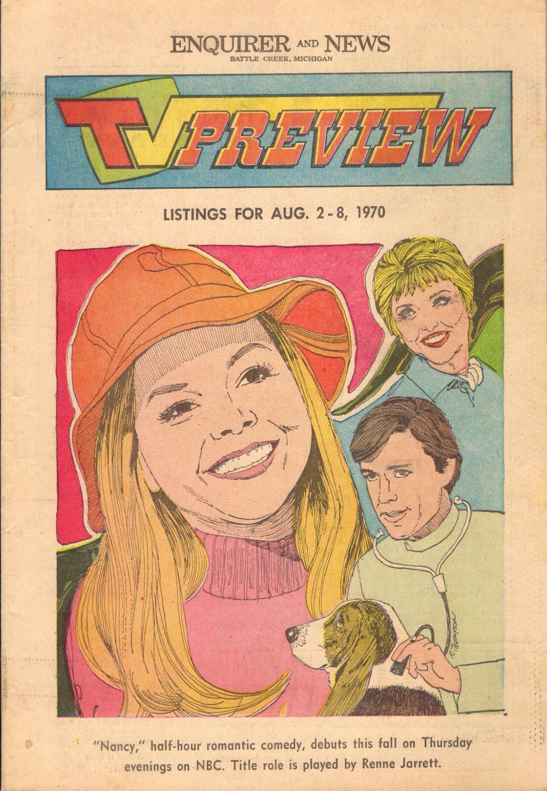 1970 MICHIGAN TV GUIDE NANCY SERIES RENNE JARRETT & FULL PAGE ARTICLE ...