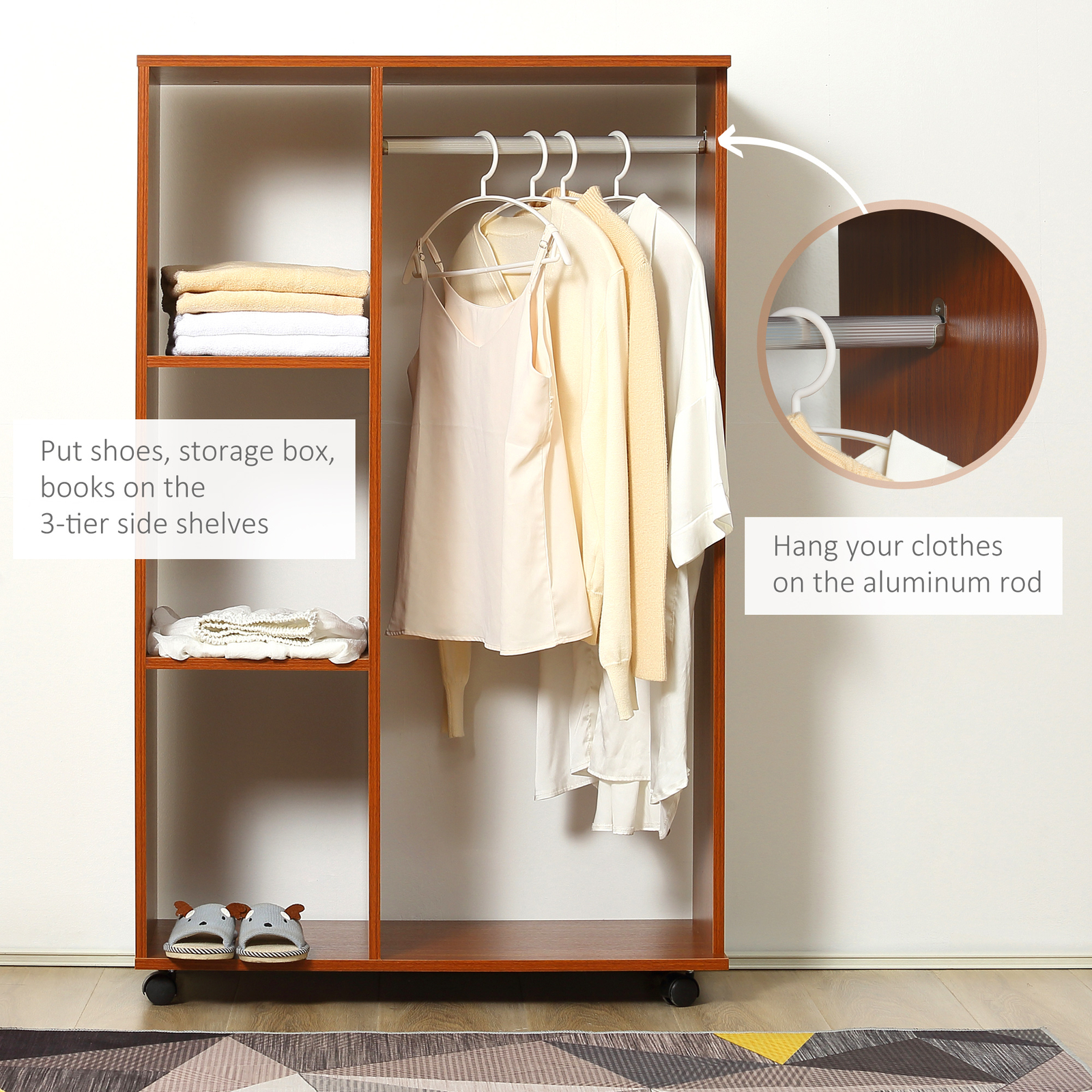 Single Mobile Open Wardrobe Storage Shelves Organizer With Clothes ...