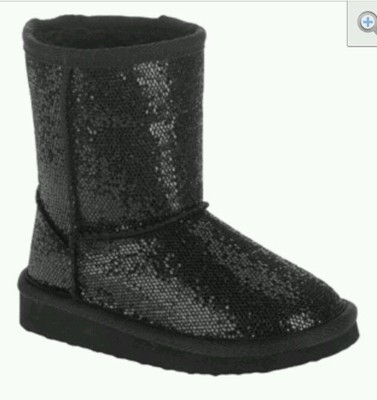 Toddler Girls' Black Glitter Sparkle Lug Sole Mid-Calf Boot/Slippers ...