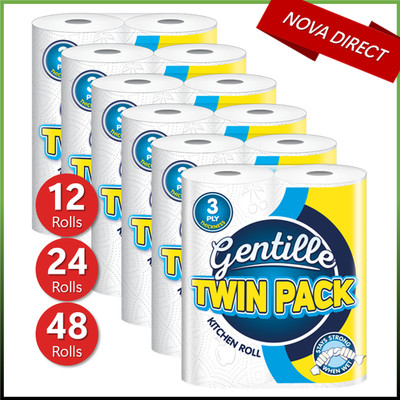 Gentille Kitchen Roll Twin 3PLY Towel Paper Rolls Strong Absorbent ...