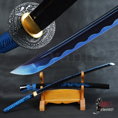 Noble Blue Japanese Samurai Katana Carbon Steel Full Tang Sharp Dragon ...