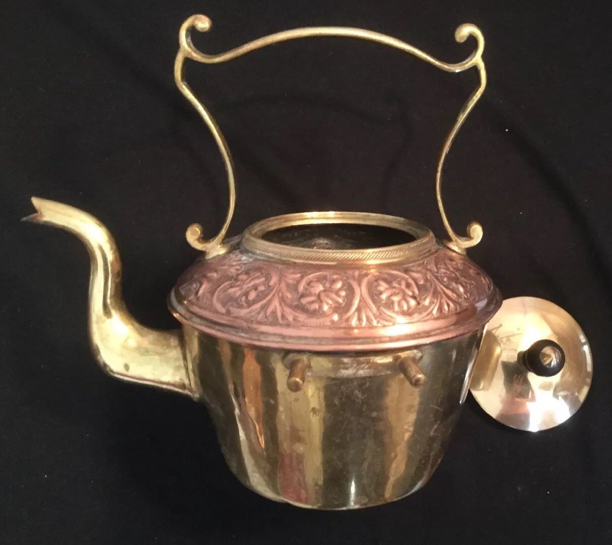 ANTIQUE COPPER BRASS TEA POT KETTLE ON STAND | eBay