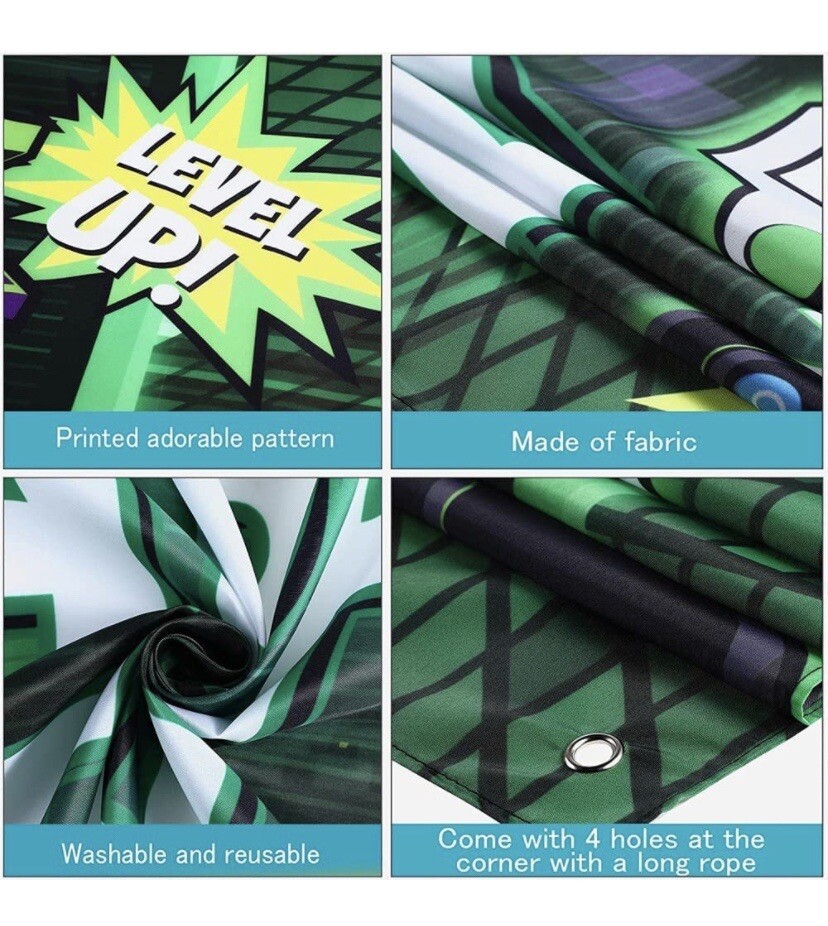 Video Game Happy Birthday Fabric Backdrop Game on Party, 42”X 70” Green ...