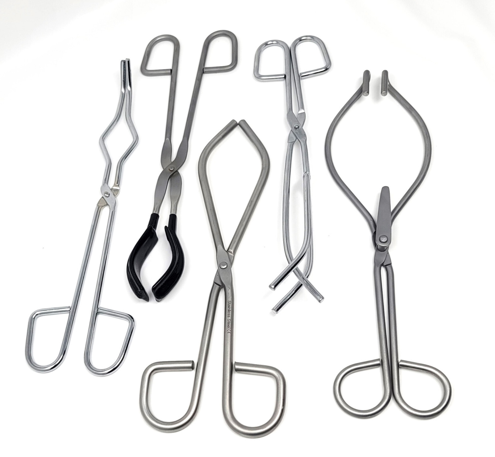 Set of 5 All Purpose Heavy Duty Beaker Crucible Holding Tongs Stainless ...