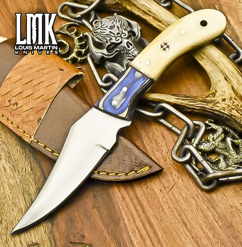 LMK Hand Forged Skinner Knife AUS-10 Steel Bone Wooden Bolster Tactical ...