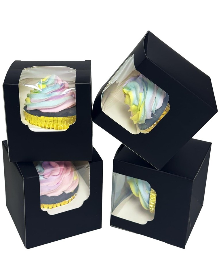 Auto-pop up Cupcake Boxes 30-Packs Individual Cupcake Container Black 3 ...