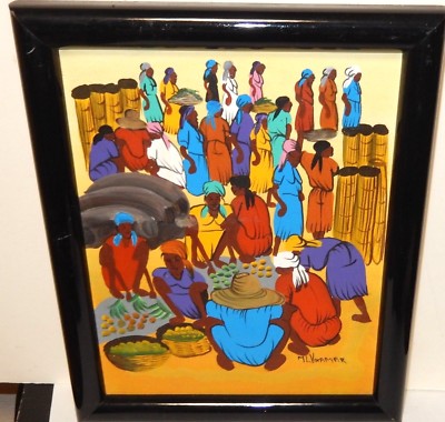 M L VIXAMAR HAITI MARKET PLACE ORIGINAL ACRYLIC ON CANVAS PAINTING ...