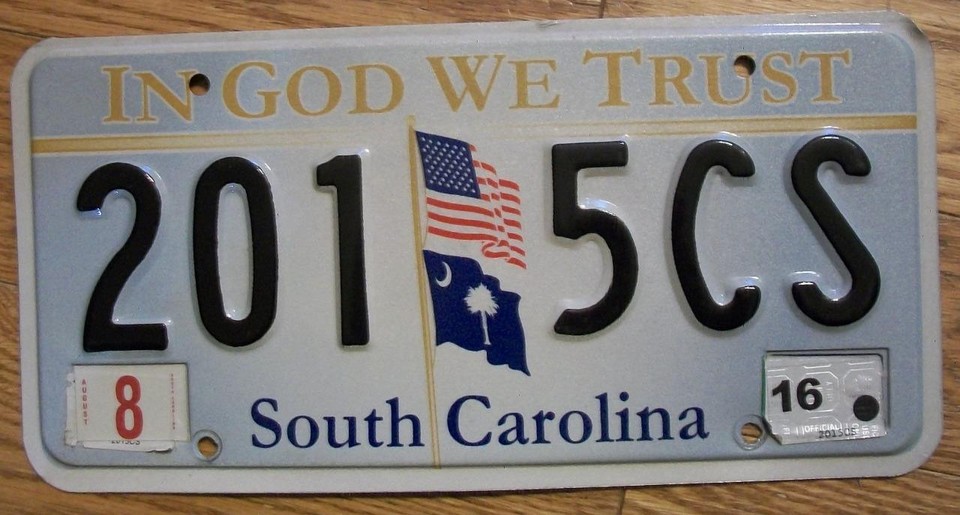 SINGLE SOUTH CAROLINA LICENSE PLATE - 2016 - 201 5CS - IN GOD WE TRUST ...