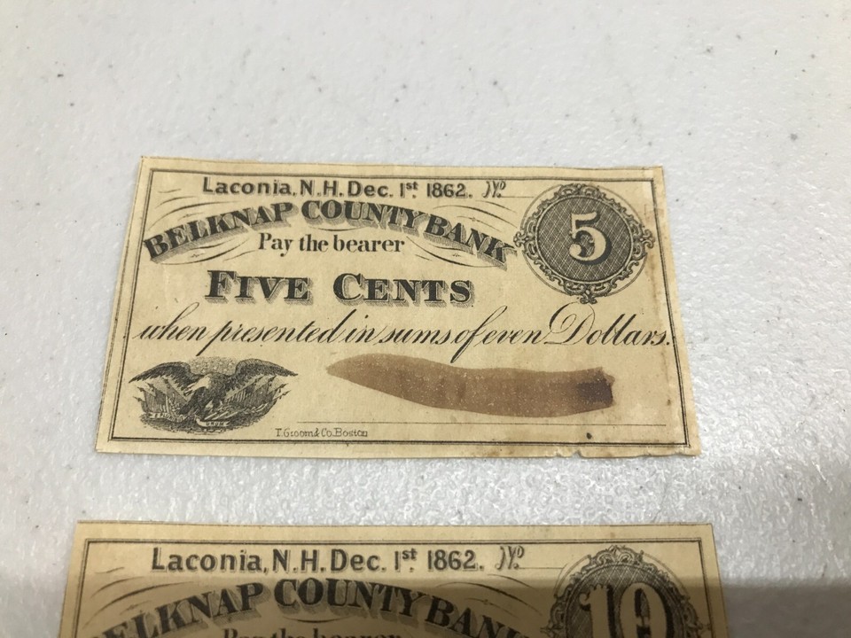 1862 Belknap County Laconia N.H. Fractional Currency Notes Civil War ...