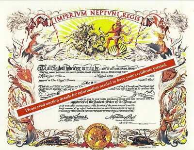 Shellback "Imperivm Neptvni Regis" 8.5X11 replacement certificate US ...